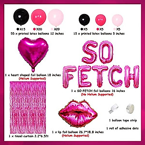 So Fetch Party Decorations - Balloons Garland Arch Kit with Hot Pink Lip Balloon, Heart Foil Balloon, Tinsel Curtain, Girls Birthday Bachelorette Party Supplies