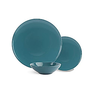 Amazon Basics 18-Piece Stoneware Dinnerware Set - Deep Teal, Service for 6