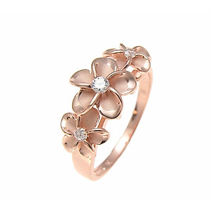 Arthur's Jewelry Pink rose gold plated sterling silver 925 Hawaiian 3 cz plumeria flower ring size 7