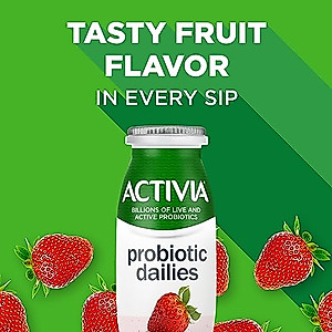 Activia Probiotic Dailies Strawberry Lowfat Yogurt Drinks, Delicious Daily Probiotic Yogurt Smoothie Drinks to Help Support Gut Health, 8 Ct, 3.1 FL OZ
