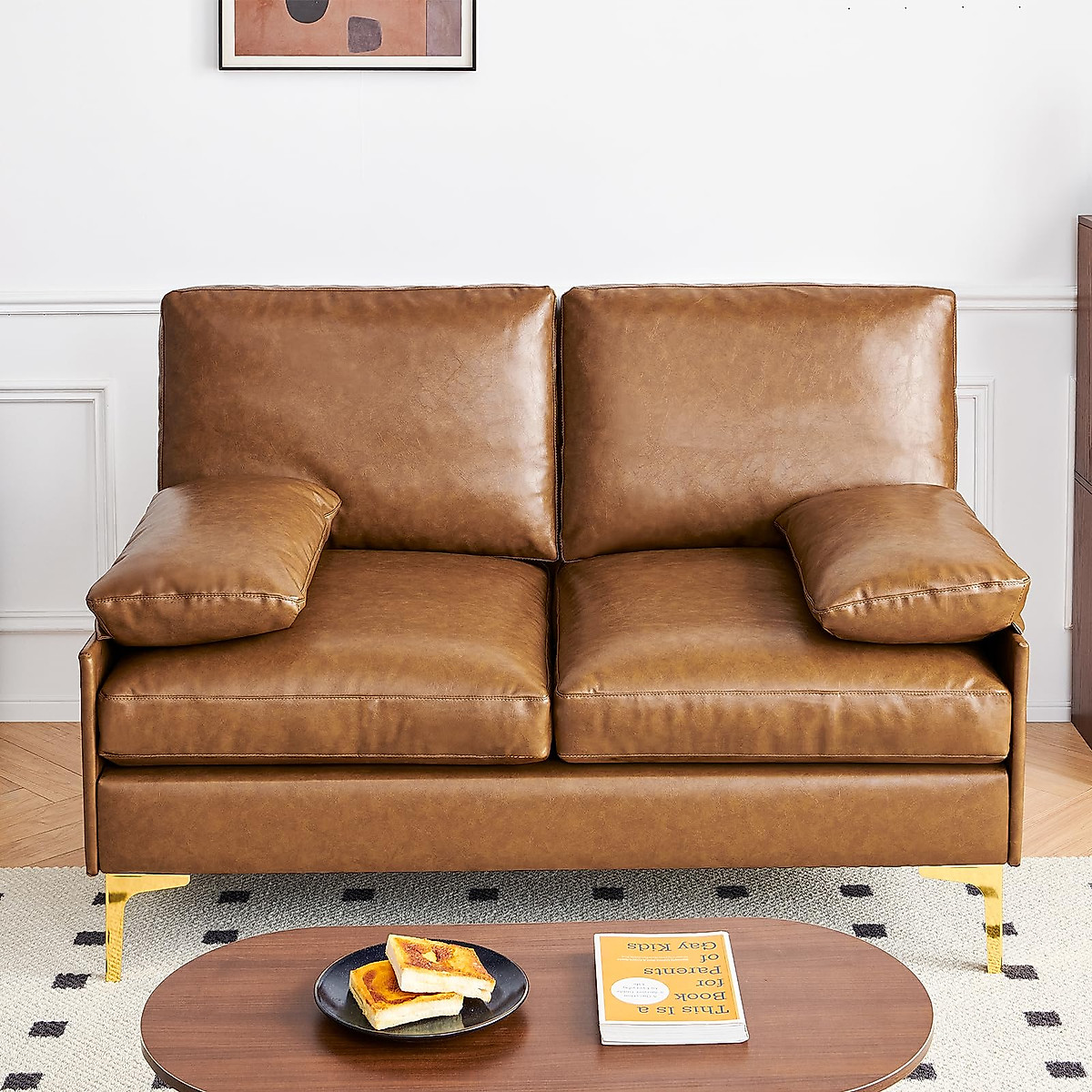 Atopston 53" Loveseat, Mid Century Mid-Century Modern Decor 2 Seater Sofa, Small Sofa for Bedroom Apartment Office, Caramel