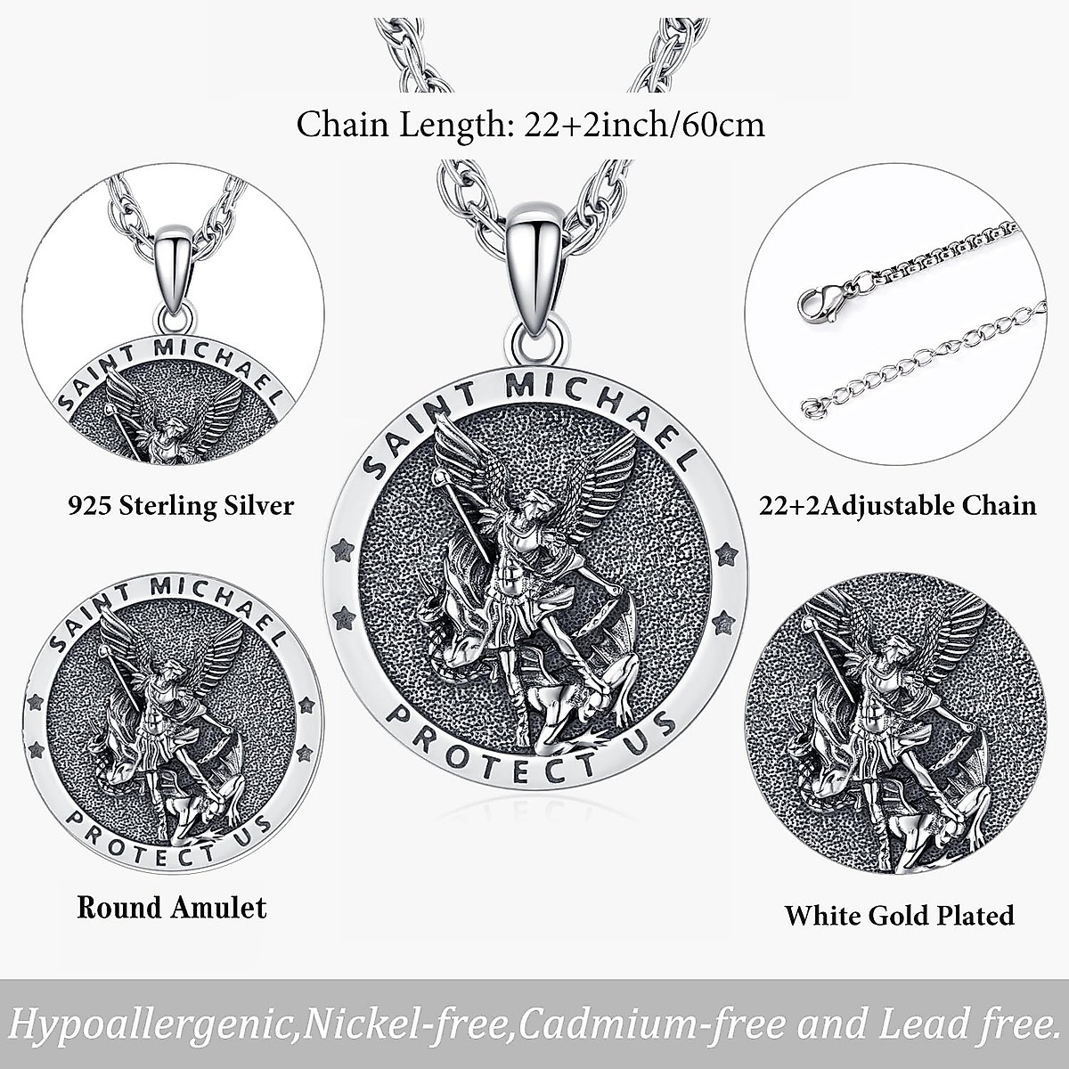 Odinstone St Michael Necklace for Men Sterling Silver Archangel Michael Pendant Meal Saint Michael Necklace for Women Catholic Religious Jewelry