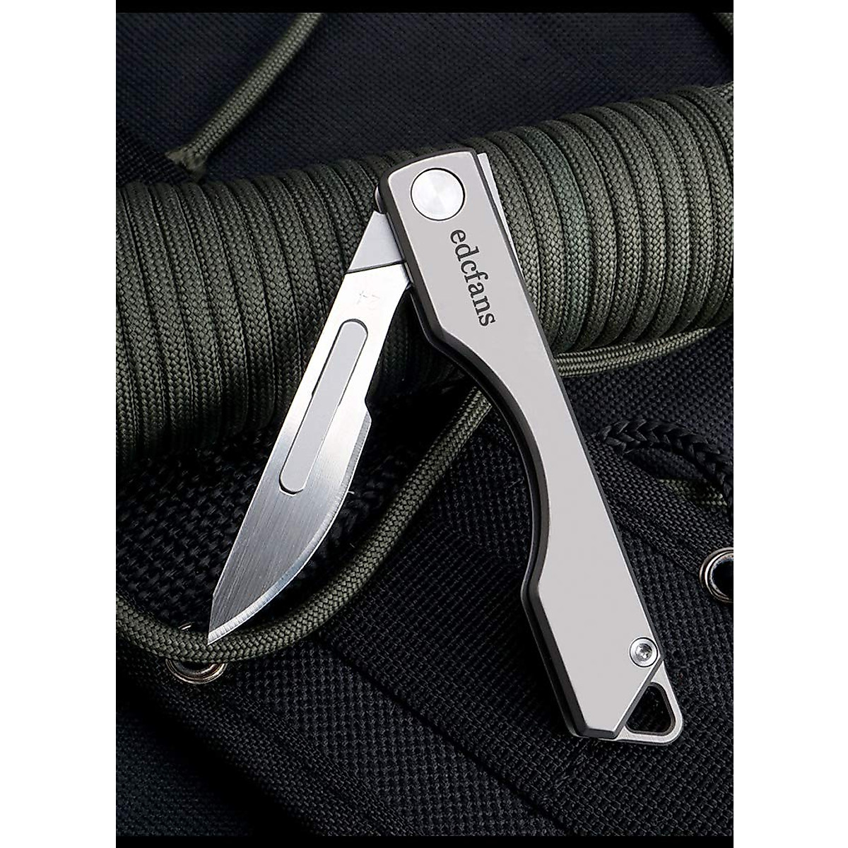edcfans Titanium Scalpel Folding Pocket Knife, Skinning Knives for Outdoor Hunting, Small Gravity Knife with 10 Replaceable Razor Surgical #24 Carbon Steel Replacement Edge Blades, EDC Keychain Knife