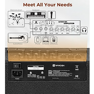 Vangoa Electric Drum Amp 40W Professional Drum Amplifier Speaker, 3 Inputs 3 Band EQ Wireless Electronic Drum Monitor, Keyboard Speaker, Black