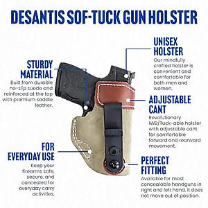 DeSantis Sof-Tuck Gun Holster with Adjustable Cant, Soft No-Slip Suede, Fits S&W SHIELD/RUGER SR9C/SPRINGFIELD HELLCAT, Unisex Holster, Available for Most Concealable Handguns in Right and Left Hand