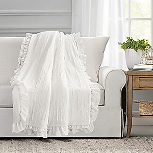 Lush Decor Ella Shabby Chic Ruffle Lace Blanket, 60" x 50", White