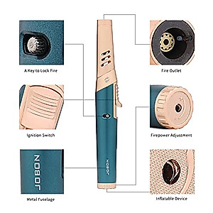 JOBON Torch Lighter, Adjustable Lockable Bendable Nozzle Jet Flame Refillable Butane Lighter with Gas Window for Candle Grill Baking Camping- No Gas Included (Grey)