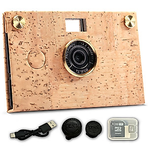 Paper Shoot Camera - 18MP Compact Digital Papershoot Camera Gift for Kid with Four Filters, 10 Sec Video & Timelapse - Includes: 32GB SD Card, 2 Effect Lens & Camera Case - Cork Plain