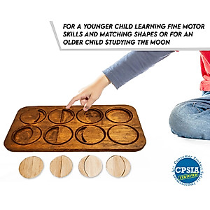 Pentacle Toys Wooden Moon Phases Puzzle, Montessori Wooden Puzzle Board Educational Preschool Gifts for Boys Girls, Pegged Puzzle Board