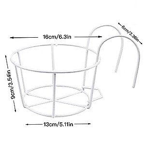 4 Pack Round Hanging Railing Planters, Flower Pot Holders Metal Pot Plant Basket, Shelf containers for Indoor and Outdoor use (White)