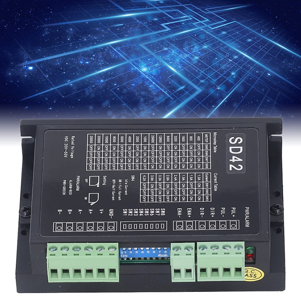 Stepper Motor Driver, 2 Phase Digital Electronic Aluminum Alloy Controller Easy to Install DC20~50V 1.0~4.2A Micro Step Resolutions SD42