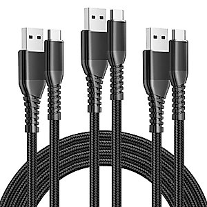 USB C Cable 6ft 3Pack Hibiker 3A Type C Charging Cable Premium Nylon USB-C to USB-A Fast Charger C Cord For Samsung Galaxy S10 S10E S9 S8 S20 a10e a20 Plus,Note 10 9 8,Z Flip,LG G5 6 V20 30 40 (Black)