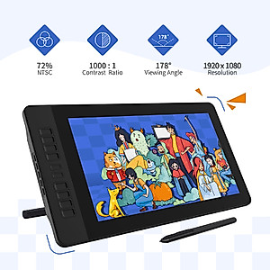 Drawing Tablet with Screen GAOMON PD1561 Drawing Monitor Art Tablet with Adjustable Stand, 10 Shortcut Keys, Tilt Support, Battery-Free Pen, 15.6-inch Graphics Tablet for Mac, Windows PC