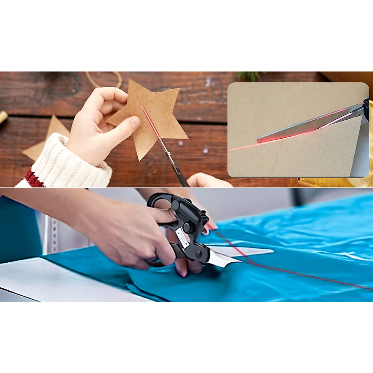 Eatbuy Guided Scissors - Pro Sewing Laser Guided Scissors Fabric Scissors, Cut Straight Fast Fabrics Paper Crafts Art, for Fabrics, Paper, Crafts Cutting