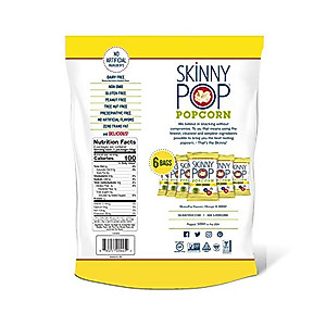 Skinny Popcorn White Cheddar Snack Packs, Halloween Snacks for Kids, 0.65 Oz, 6 Count