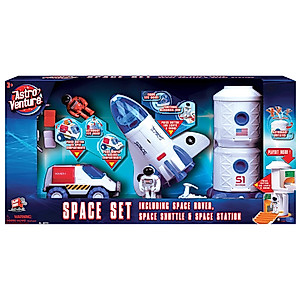 ASTRO VENTURE Space Playset - Toy Space Shuttle, Space Station & Space Rover with Lights and Sound & 2 Astronaut Figurine Toys for Boys and Girls