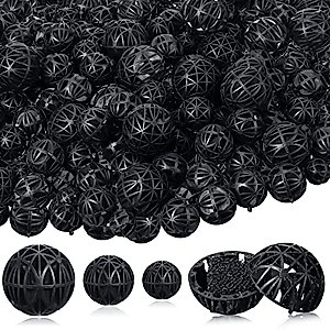 Cunno 200 Pcs Bio Balls Pond Filter Media Black Aquarium Bio Media with Sponge 50 Pieces Each for 0.6 Inch and 1.5 Inch, 100 Pieces for 1 Inch for Fish Tank Aquarium Pond Filter Media