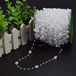 Krismile200 Feet Roll white Pearl String Party Garland Wedding Centerpieces Bridal Bouquet Decoration Pearl String Bead Garland Wedding Decoration DIY Table Centerpieces Bridal Shower Party Supplies