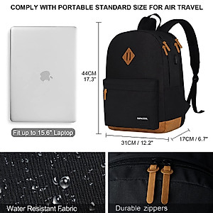 SUPACOOL Lightweight Laptop Backpack with USB Charging Port for Men and Women, Double Layers Backpack for College, Work, Travel, Casual(Black and brown)