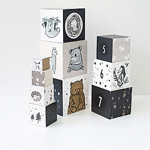 Wee Gallery Nesting Blocks - Baby Animals and Numbers - Black and White Stacking and Building Toy for Toddlers and Kids - Motor Skills, Creative Play and Problem Solving for Children (Ages 2 and up)