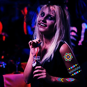 160 PCS Glow in The Dark Temporary Tattoos - Neon UV Blacklight Reactive Light Face Flash Tattoo Stickers,Festival Accessory Party Favors Supplies,Temp Great for EDM EDC Party Rave Parties 20 Sheet