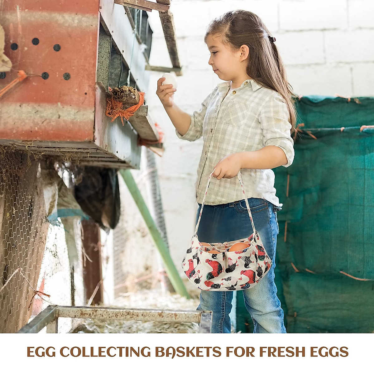 2 Pieces Egg Bags Egg Basket Mini Egg Collecting Basket Egg Gathering Basket with 7 Pouches for Farmhouse Chicken Hen Duck Goose Housewife Garden Transporting Storage, 8 x 2.6 Inch (Cute)