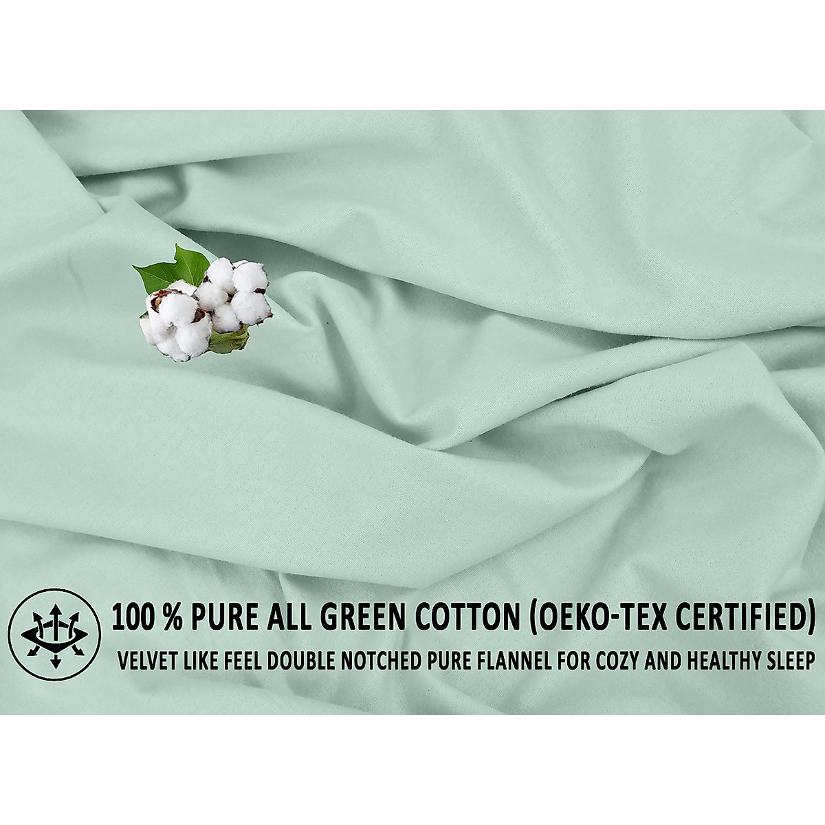 RUVANTI Flannel Sheets Queen Size - Velvety Soft & Comfortable - 100% Cotton Brushed Bed Sheet Set - Deep Pockets 16 Inches - Breathable, Warm & Cozy -4 Pcs- Green