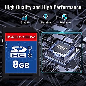 INDMEM SD Card 8GB 2 Pack UHS-I U1 Class 10 8G SDHC Flash Memory Card Compatible with Digital Camera, Computer, Trail Cameras