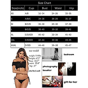 Avidlove Womens Sexy Ruffle Lingerie Set Off Shoulder Baby Doll Teddy Outfit Bra an Pantie Nightie Black S