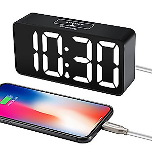 DreamSky Small Digital Alarm Clock for Bederoom, Large Big Numbers Display with Brightness Dimmer, Electric Bedside Desk Clock with USB Charging Port, Adjustable Alarm Volume, 12/24Hr, Snooze
