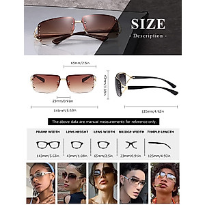kimorn Rectangle Sunglasses for Women Men Stylish Rimless Frameless Trendy Retro Sun Glasses 90’s Vintage Square Frame K1314 (Gold Frame Gradient Brown & Grey Lens)