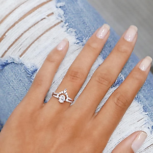 TIGRADE 1.5CT Bridal Ring Sets Oval Cut Cubic Zirconia Wedding Band Curved CZ Engagement Stackable Rings for Women Size 3-12, Silver, Size 7