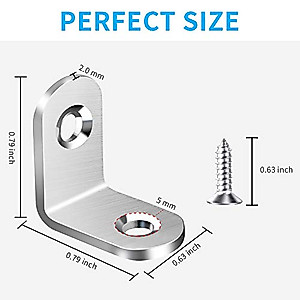 40PCS L Bracket Corner Brace, Stainless Steel L Brackets for Shelves, Metal Corner Bracket, Small Right Angle Bracket for Wood Furniture Chair Drawer Cabinet with 80PCS Screws (0.79 x 0.79 inch)