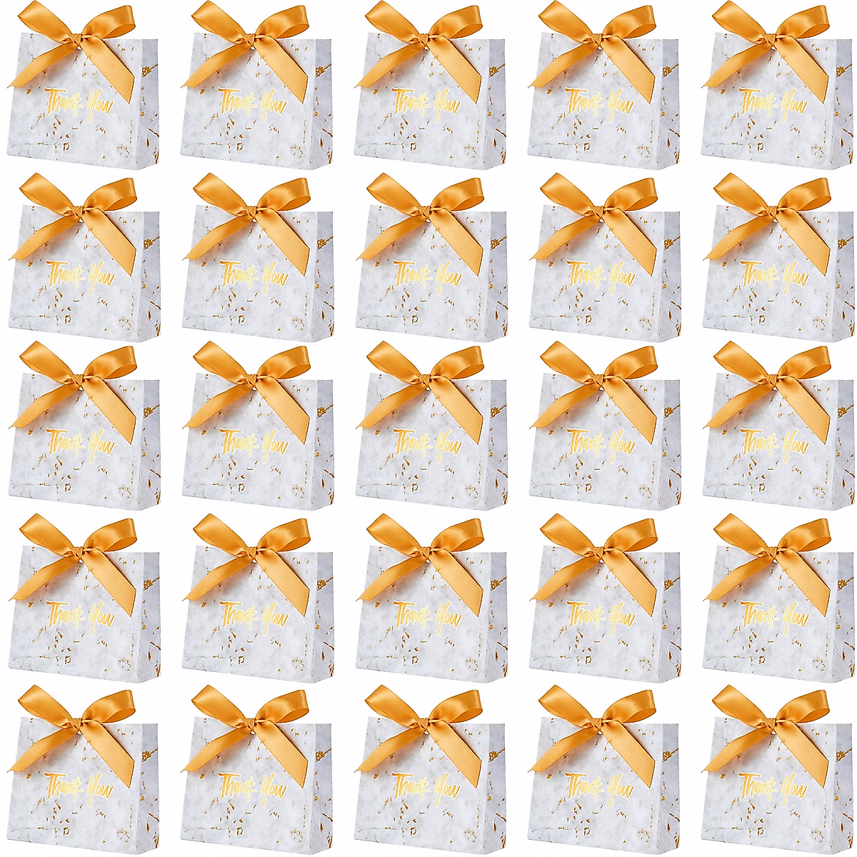 50 Pack Small Thank You Gift Bag Boxes Marble Pattern Mini Party Favor Gift Bags with Golden Bow Ribbon Treat Boxes Mini Paper Bags Bulk for Wedding Baby Shower Party Favors Bridesmaid Celebration
