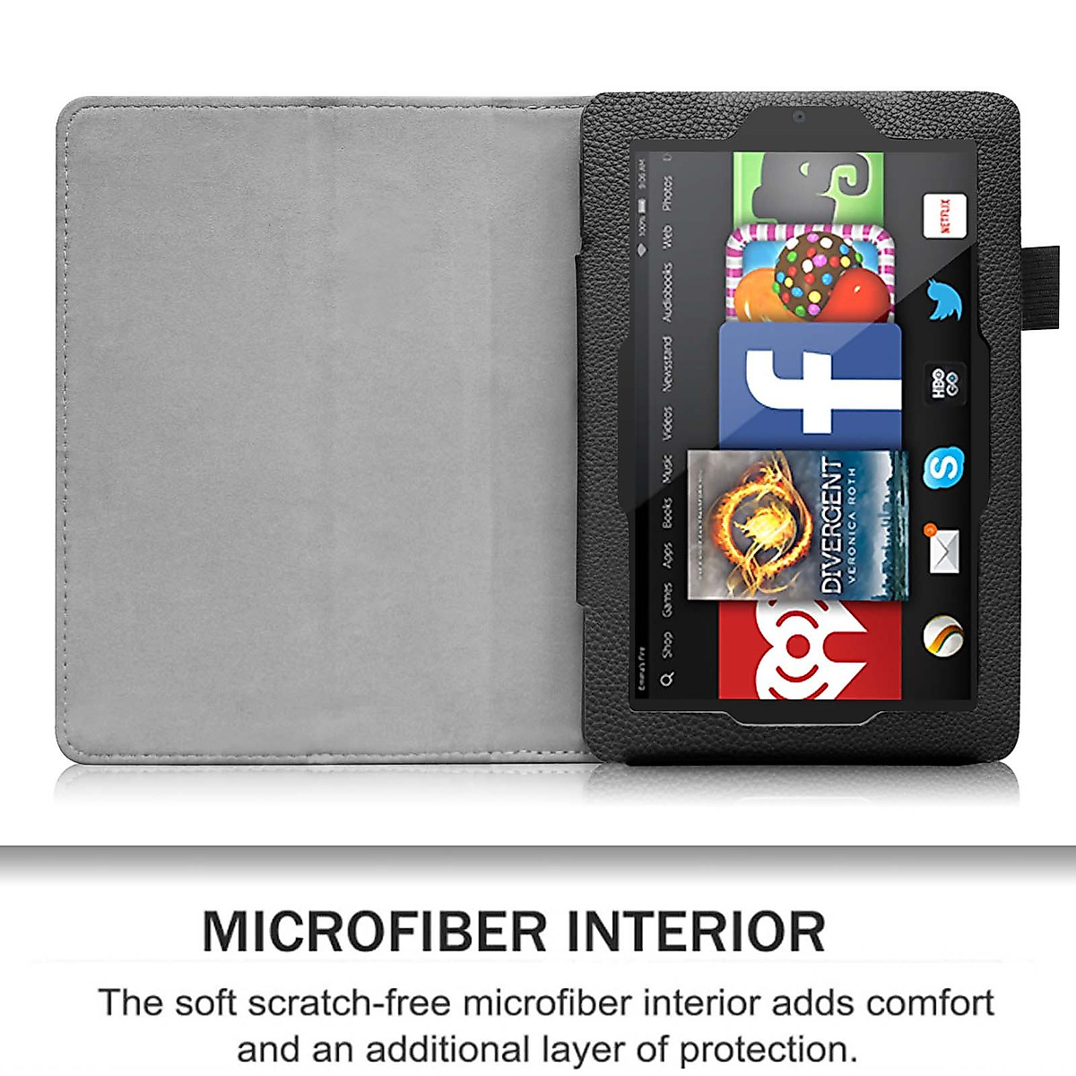 Fintie Folio Case for Fire HD 7 Tablet (4th Generation, 2014 Release) - Slim Fit Leather Standing Protective Cover with Auto Sleep/Wake, Black