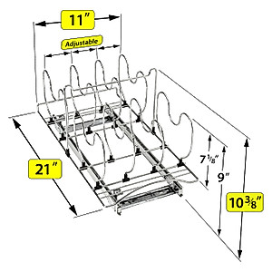 Lynk Professional® Pot and Pan Organizer for Cabinet - Pull Out Pan Organizer Rack - Slide Out Pans and Pots Lid Holder - Under Cabinet Kitchen Organization and Storage - 11" Wide x 21" Deep - Chrome