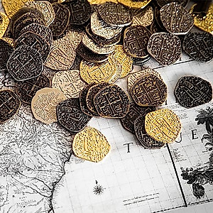 Beverly Oaks Metal Pirate Coins - Gold and Silver Spanish Doubloon Replicas - Fantasy Metal Coin Pirate Treasure (100)
