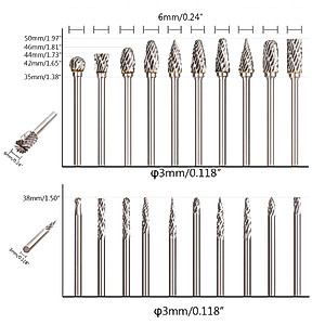 22 PCS Carbide Burr Set, AFUNTA 1/8" 1/4" Double Cut Tungsten Steel Carbide Rotary Burr Set Shank Rotary Grinder Burr Bits for Engraving, Wood Working, Polishing, Drilling
