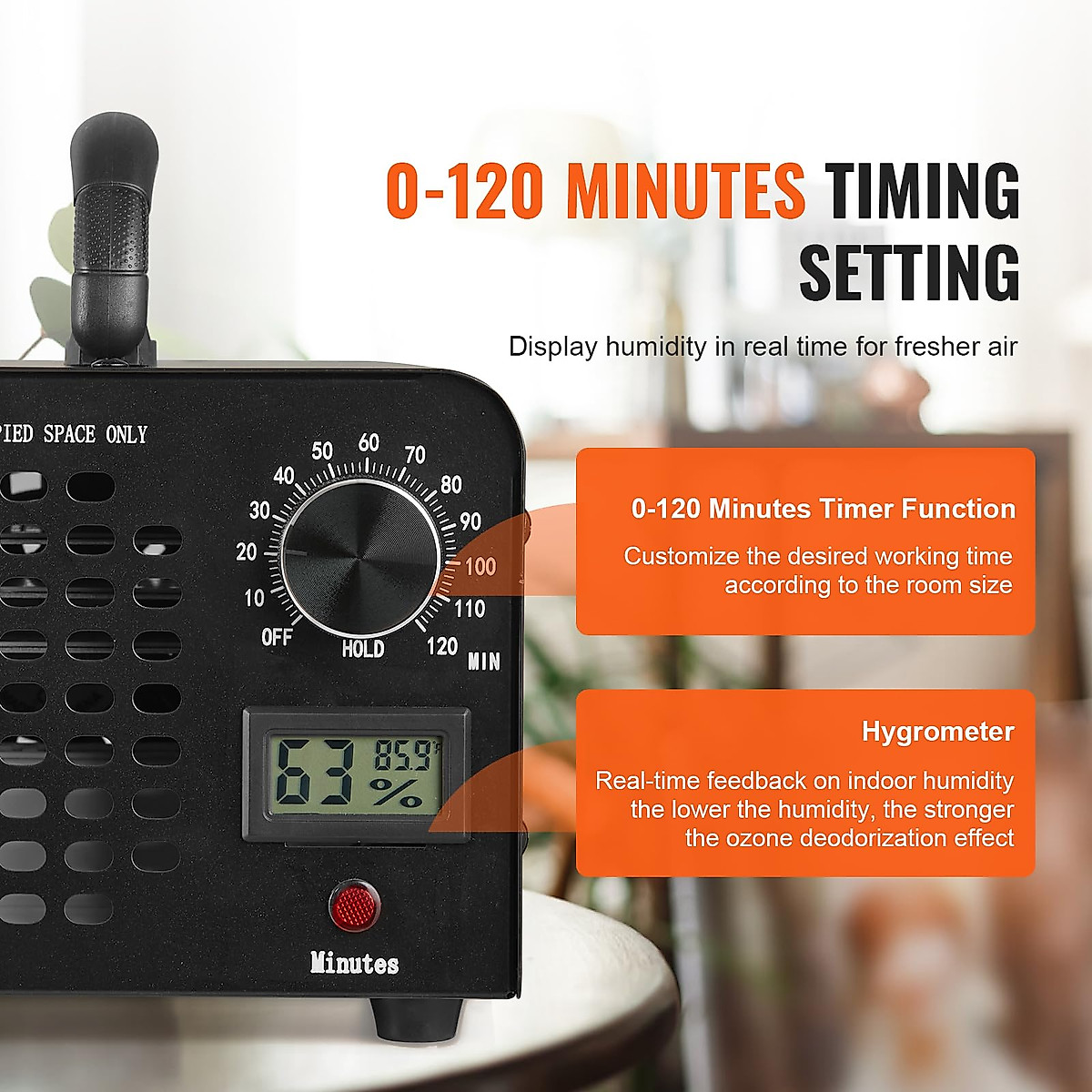 VEVOR Ozone Generator, 24000mg/h Ozone Machine, High Capacity Commercial/Industrial Ozone Generator Machine with 0-120 min Time Setting for Rooms, Cars