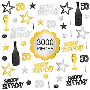 50th Birthday Confetti 50 Number Confetti 50th Party Confetti Metallic Foil 50 Table Scatter Confetti Decoration for 50 Birthday Party DIY Arts Crafting Supplies, Gold Black and Silver (3000 Pieces)