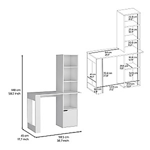 Depot E-Shop Ripley Writing personal Desk with Bookcase and Cabinet, White