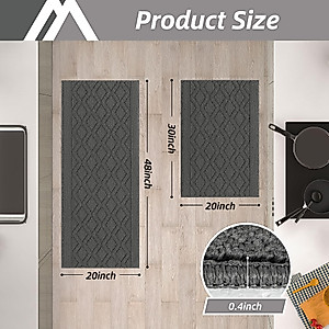 48x20 Inch/30X20 Inch Kitchen Rug Mats Made of 100% Polypropylene 2 Pieces Soft Kitchen Mat Specialized in Anti Slippery and Machine Washable (Grey)