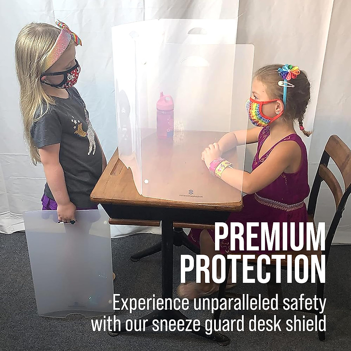 Sneeze Guard Desk Shield PPE - Plastic Divider Screen for Desk, Table or Countertop - Portable Protective Barrier Panel - Best Partition Protector for Classroom or Office
