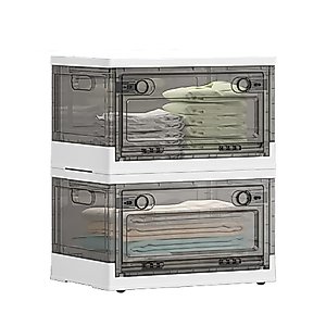 Lexza 2 Pack Closet Organizers and Storage, 17 Gal Collapsible Storage Bins, Dorm Essentials, Plastic Storage Bins, Stackable Storage Bins with Wheels for Clothing, Snacks, Books, Bedding and Toys