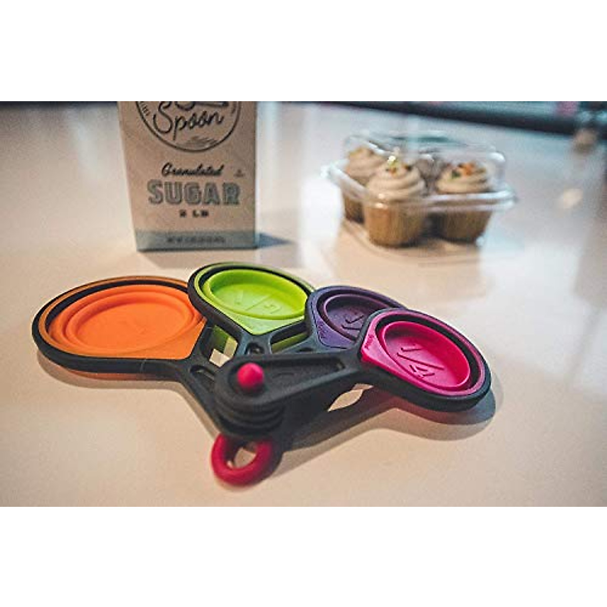 Collapsible Measuring Cups and Measuring Spoons | Portable Food Grade Silicone Measurement Cup Set for Liquid & Dry Food | Baking & Cooking | Kitchen Utensils | Dog Food & Camping & Kids Measuring Cup