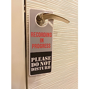 CLEVER SIGNS Recording in Progress - Please Do Not Disturb Sign, Door Knob Hanger 2 Pack, Double Sided, Ideal for Using in Any Room.