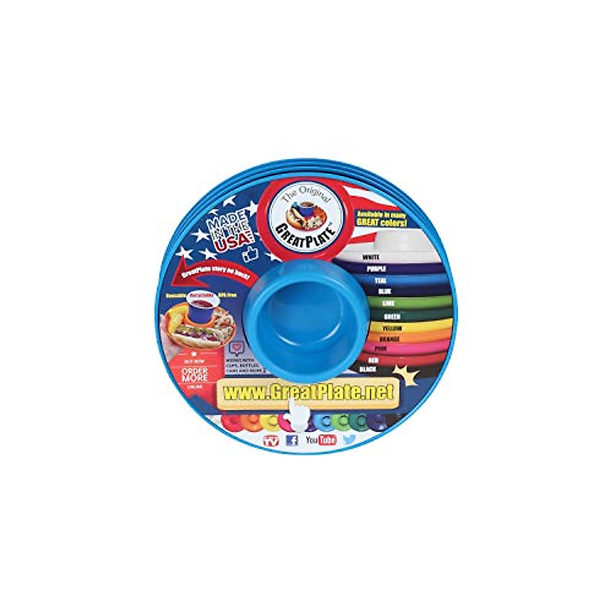 GreatPlate GP-TEAL-4PK AZ Teal Plate 4-Pack, 4 Teal GreatPlates, Food Tray and Beverage Holder, Dishwasher Safe, Microwave Safe, Made in USA, Picnics, Parties, Tailgates, Appetizers, Great for Kids