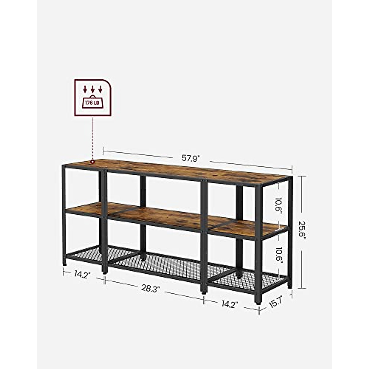 VASAGLE TV Stand for 65 Inches TVs, Industrial Entertainment Center, Modern TV Console with Open Storage Shelves for Living Room, Bedroom, Rustic Brown and Black ULTV105B01