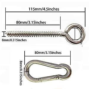 AIVOOF Hammock Hanging Kit, Heavy Duty Swing Hangers Eye Hooks for Hanging Swing Stainless Steel Hammock Hook Carabiner Set Swing Hardware for Yoga Hammock Swing Chair Indoor Outdoor