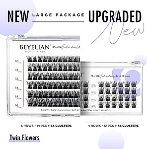 BEYELIAN Cluster Lashes, Individual Lash Clusters 84 Pcs, 10-16mm C Curl DIY Eyelash Extension Super Thin Band Resuable Soft Glue Bonded Lash Extensions (Style3 0.07 Mix Black Band)